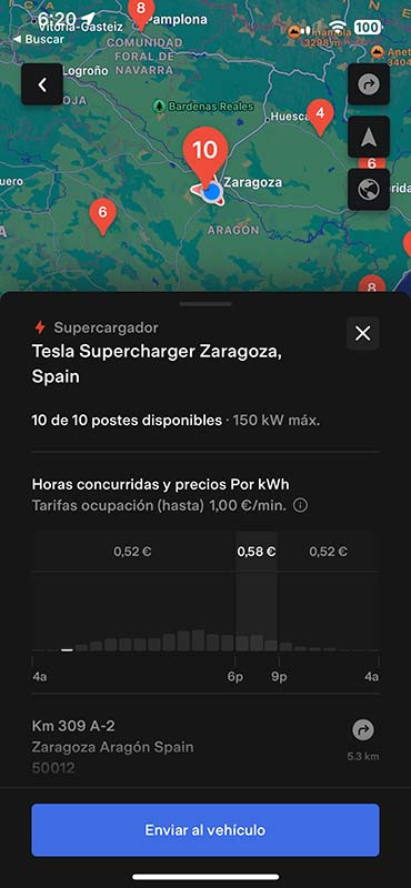 Consultar el precio de la carga en los Superchargers desde la APP